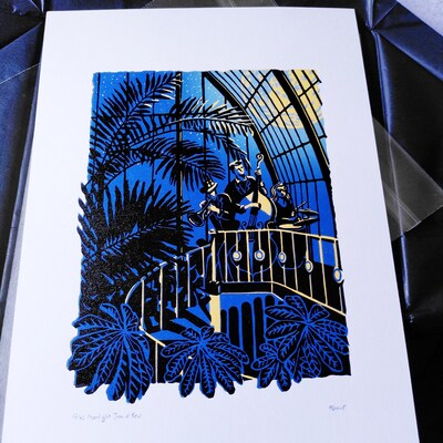 Handmade Linocut night Ride by St John's Print, Cycling Near Cambridge ...