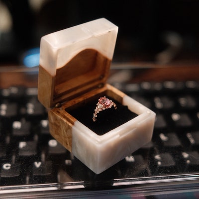 Engagement Custom Ring Box, Resin & Wood Engagement Ring Box, Ring ...