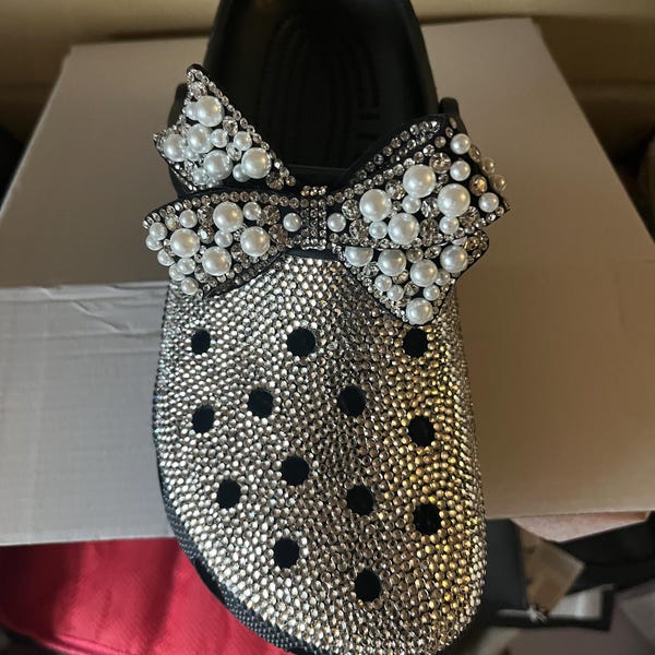 Slip on Clogs Custom Rhinestone AB Crystal Bow Black Fully Blinged ...