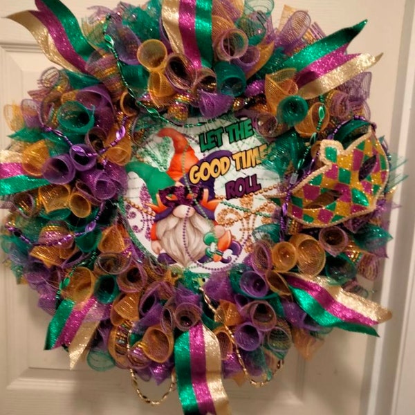 Good Times Roll Gnome Sign - Mardi Gras Sign for Wreaths - Fleur De Lis ...