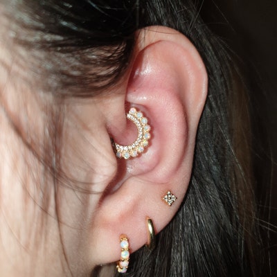 14k Gold Daith Piercing ,septum,blue Opal Clicker Ring..16g..8mm5/16 ...