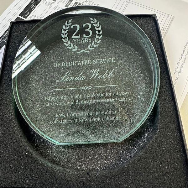 Personalised Glass Employee Award, Retirement Appreciation, for Manager ...