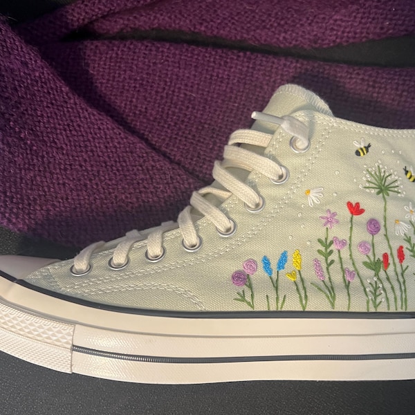 One More Chapter Book Converse, Flowers and Book Embroidered Converse ...