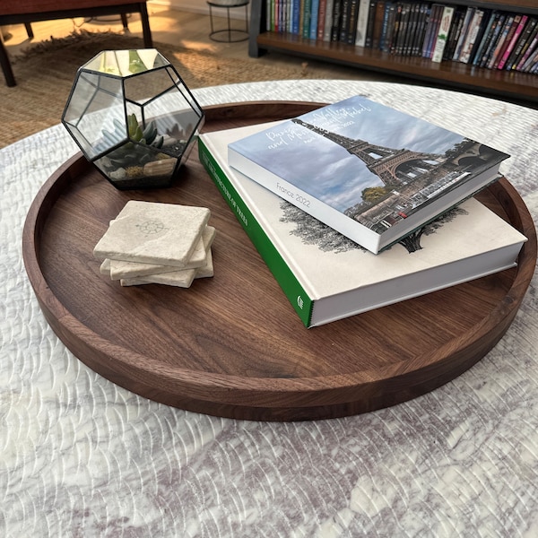 Round Wood Tray / Black Walnut / Circle Coffee Table + Ottoman Tray ...