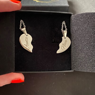 Personalised Engraved Split Hearts Shape Necklace, Custom Names ...