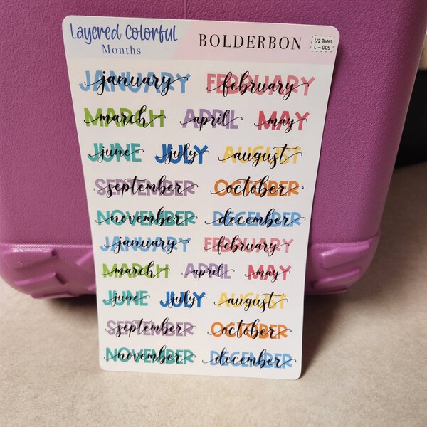 Layered Colorful Month Stickers || Script Month Labels for Planners ...