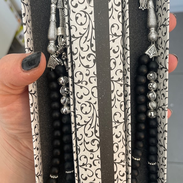 Personalized Tasbih, Custom Name With Matte Black Stone Round Prayer ...
