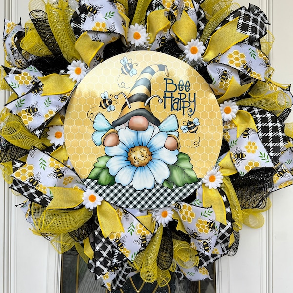 Round Bee Happy Wreath Sign, Summer Bee Wreath Sign, Personalize It by ...