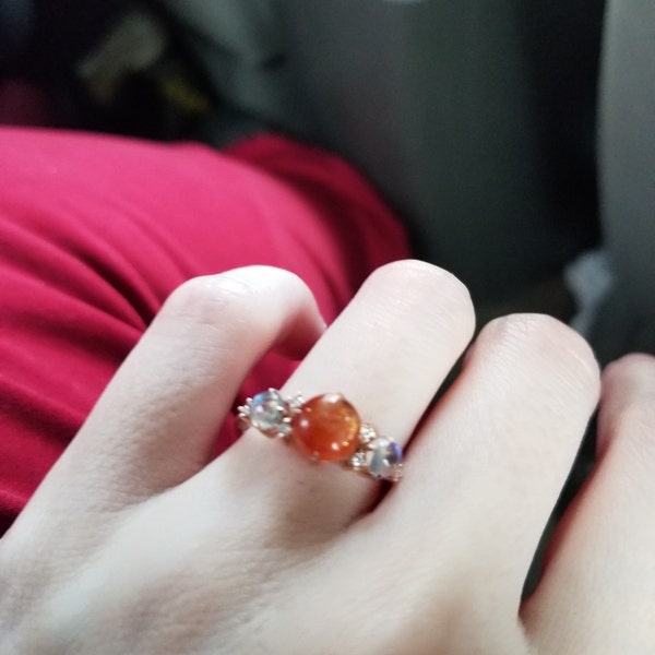 Celestine Galaxy Trio Ring in Sunstone, Moonstone, Labradorite, Three ...