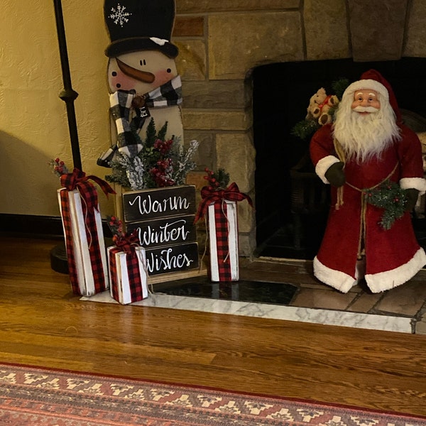 Standing Wood Snowman/3 Ft Tall/primitive Winter Decor/ Rustic Snowman ...