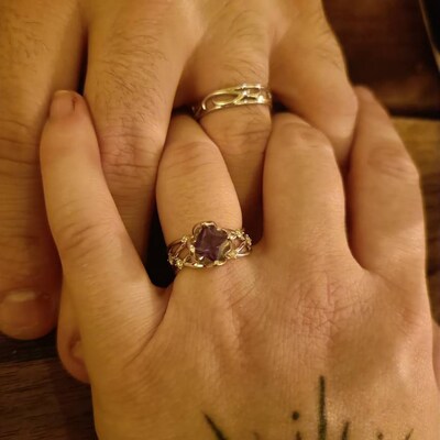 Leaf Couple Rings Set for Men and Women, Men Wedding Band, Aquamarine ...