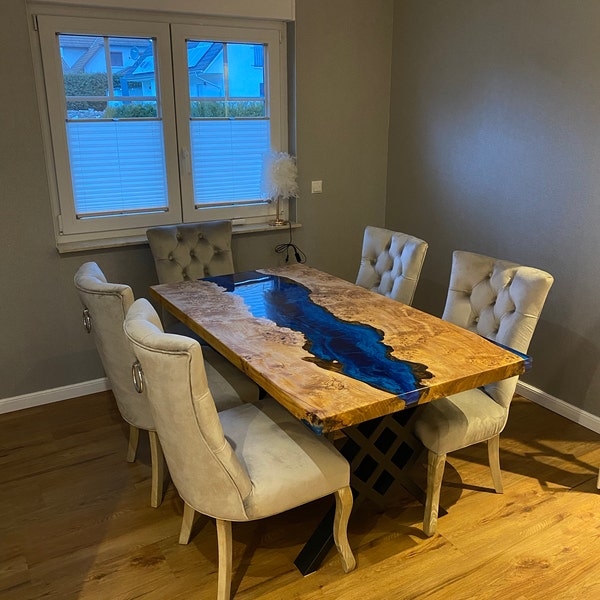 Custom Order Poplar Wood Blue İce Sea Ocean River Epoxy Table- Dining ...