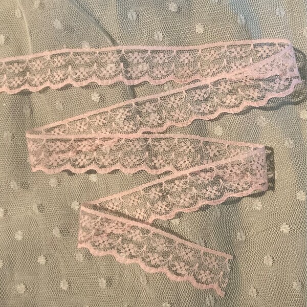 10 Yards of Light Pink Lace Ribbon/ Light Pink Lace Trim Approx. 0.7 1. ...