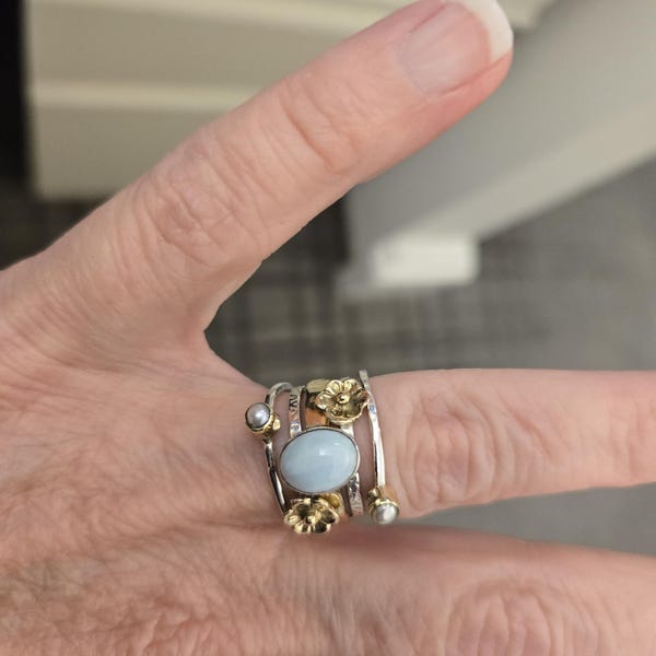 Sterling Silver Heart Dangle Charm Ring Love Ring for Her Silver ...