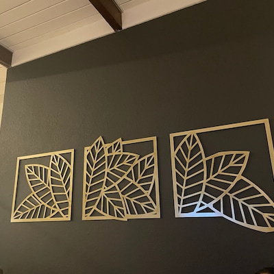 Leaves Botanical Wood Wall Art Decor, 3 Piece Large Floral Wall ...