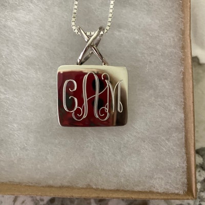 Sterling Silver Monogrammed Necklace rectangle Shaped - Etsy