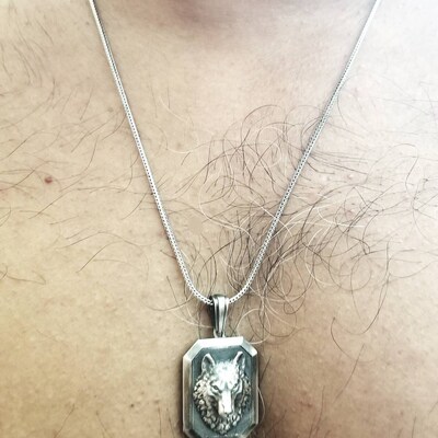 Wild Wolf Man Silver Pendant, Personalized Wolf Men's Necklace, Silver ...
