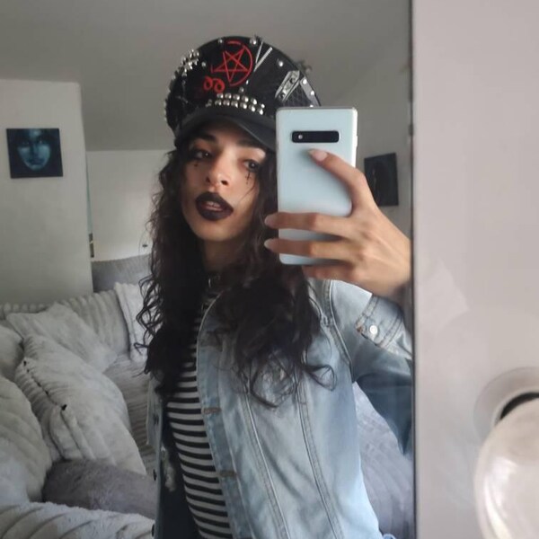 Goth Punk Black Military Hat With Patches,studs 56,57,58,59,60cm - Etsy