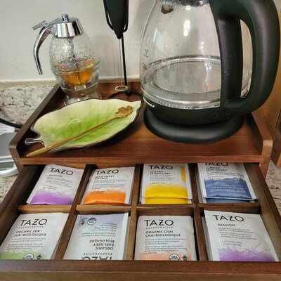 Custom Engraved Office Tea Station With Tea Bag Drawer, Solid Wood Tea ...