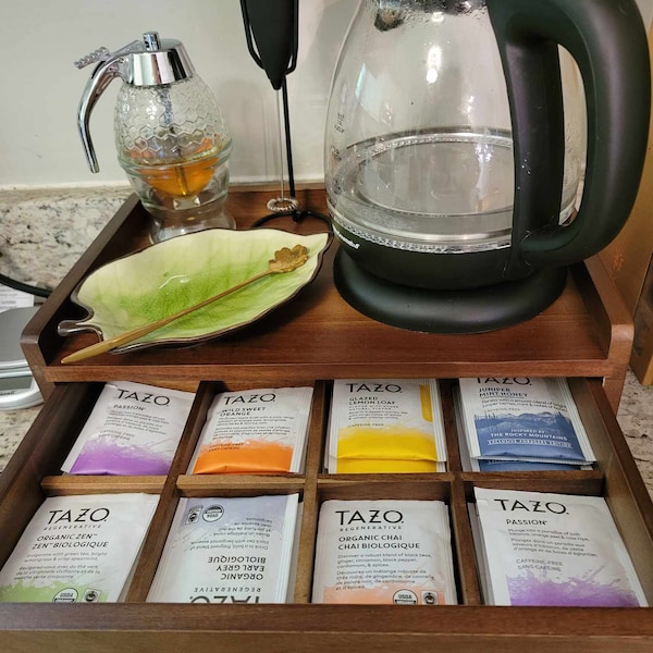Custom Engraved Office Tea Station With Tea Bag Drawer Solid Wood Tea ...