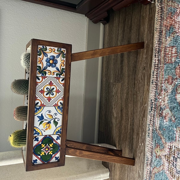 Mexican Tile Wooden Planter With Legs: Rustic Home & Garden Decor ...