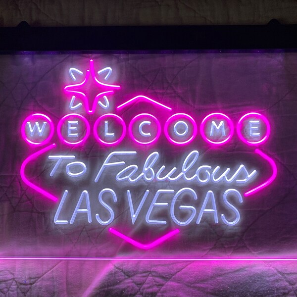 Welcome to Las Vegas Casino Beer Bar Display Dual Color LED Neon Sign ...