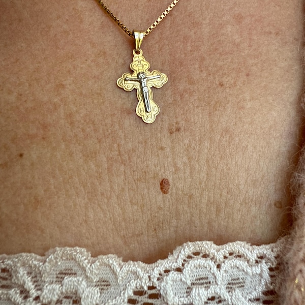 Small Gold Cross, 14K Real Solid Gold, Yellow Gold Cross Pendant, Gold ...