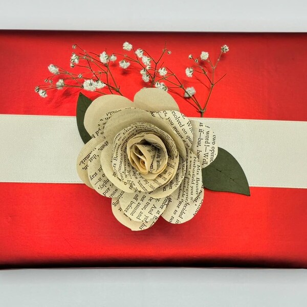 Book Page Roses With Stem, Vintage Paper Flowers, Literary Wedding ...