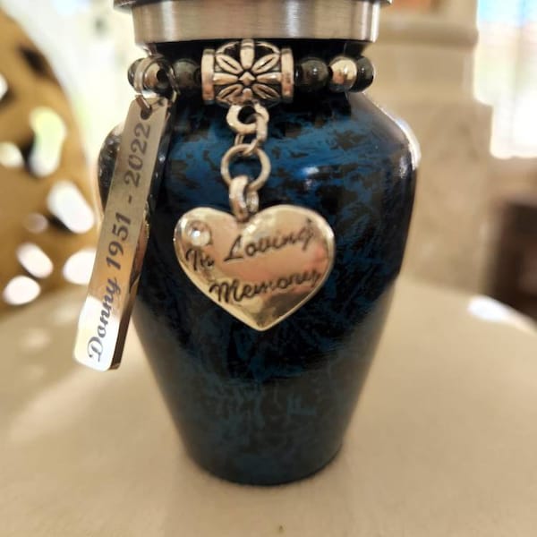 In Loving Memory Blue Heart Keepsake Urn - Love Charms® Engraving ...