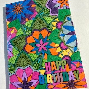 Roses Coloring Card, Happy Birthday Coloring Card, Floral Coloring Card ...