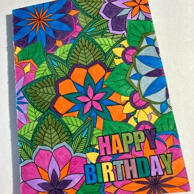Roses Coloring Card, Happy Birthday Coloring Card, Floral Coloring Card ...