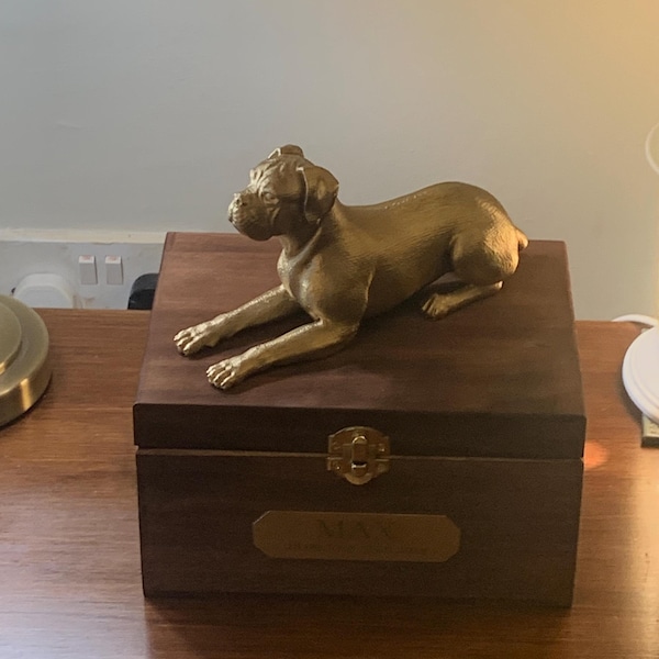 Boxer Dog Ashes Urn: Custom Pet Memorial With Brass Name Plaque - Etsy