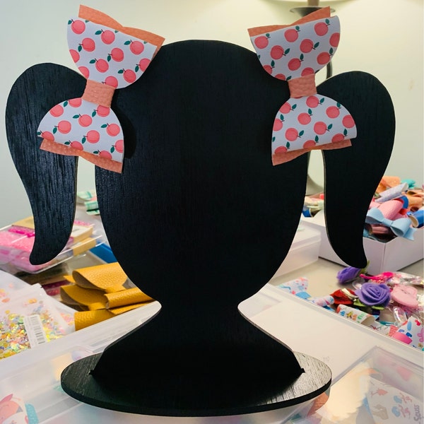 Wooden Head Stand. Child Silhouette With Pigtails. Hair Bow Displays ...