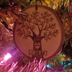 Personalized Tree With Heart, Initials and Date Sign. Wood Burned, Wood ...