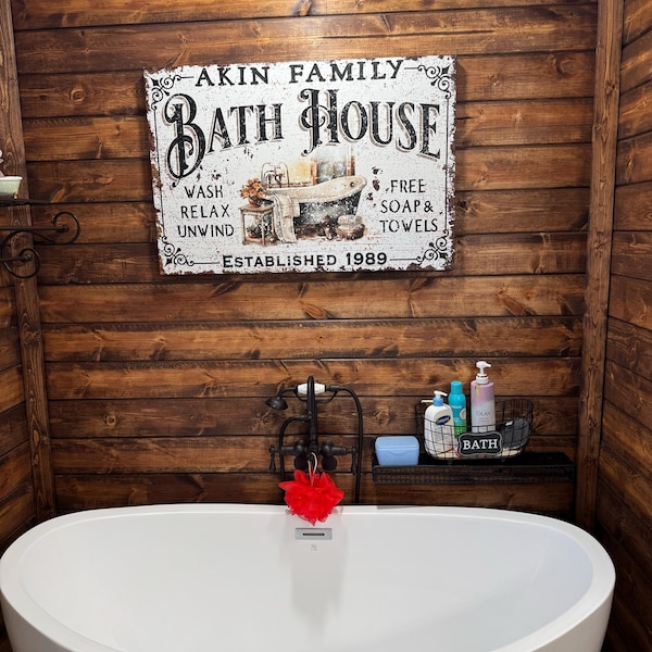 Custom BATH HOUSE Bathroom Sign Decoration Modern Farmhouse Industrial ...