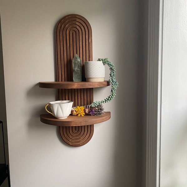 Mid-century Modern Wall Shelf With Arched Wood Design - Single & Double ...