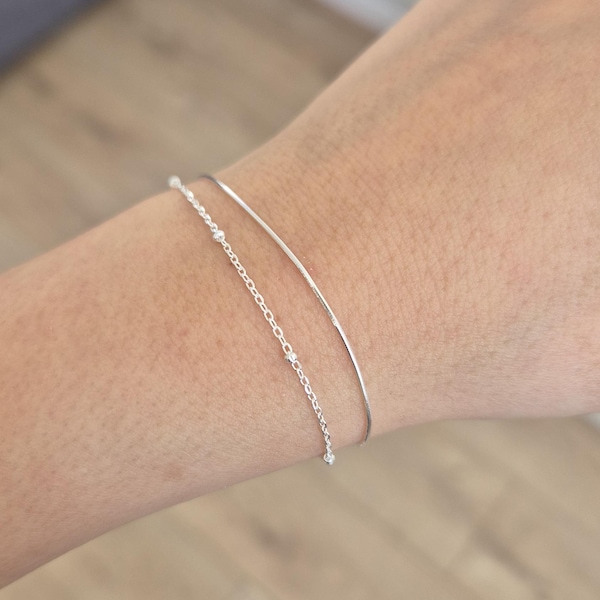 Double Layer Bracelet in Sterling Silver, Dainty Chain Satellite Chain ...