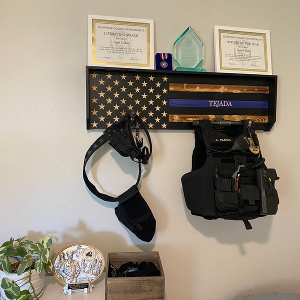 Thin Blue Line - Police Gear Rack - Graduation Gift - Police Duty Gear ...