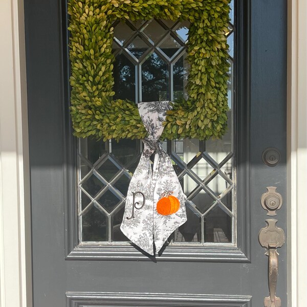 Cardinal Red Toile Holiday Wreath Sash for Front Door, Custom Monogram ...