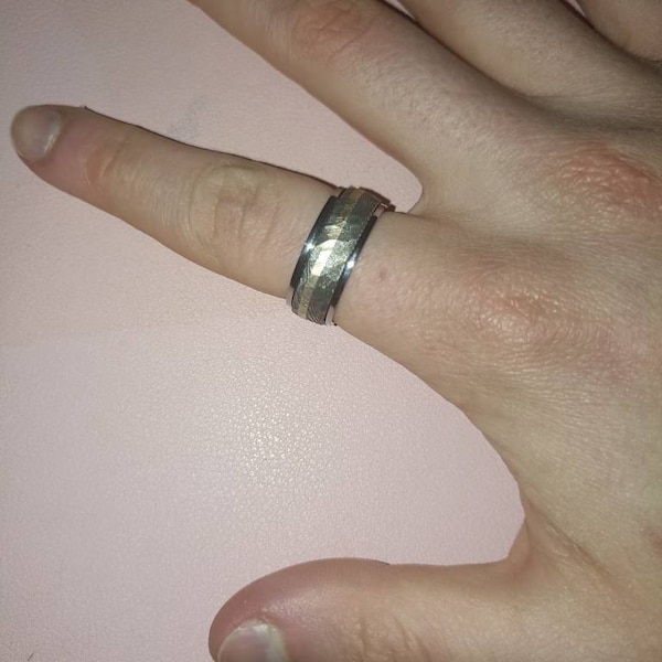 Stainless Damascus Steel Tension Ring With Diamond Cut Stone Setting ...