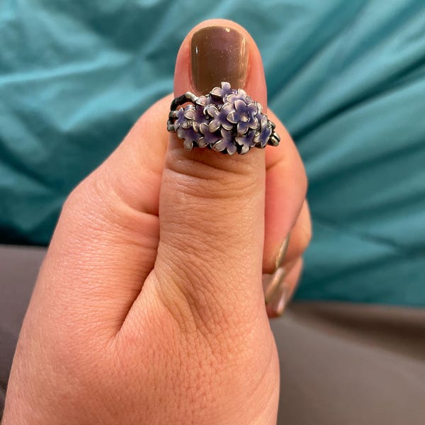 Sterling Silver Lilac Blossom Ring, Handmade Flower Jewelry, Adjustable ...