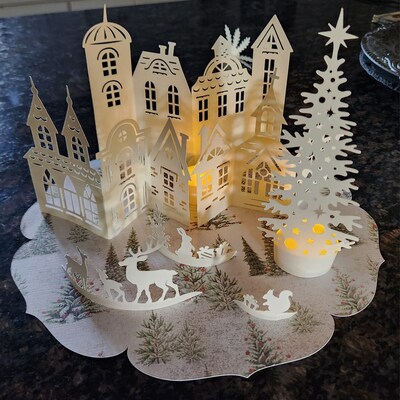 3d Christmas Village Svg Template, Paper Christmas House Svg Cut File ...