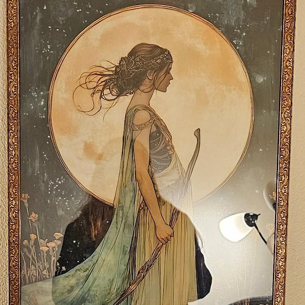 Moon Folk Art Painting | Botanical Celestial Wall Art | Autumn Rustic ...