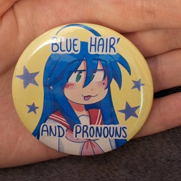 Konata ‘blue Hair and Pronouns’ Meme 58 Mm JUMBO Pinback Button ! - Etsy