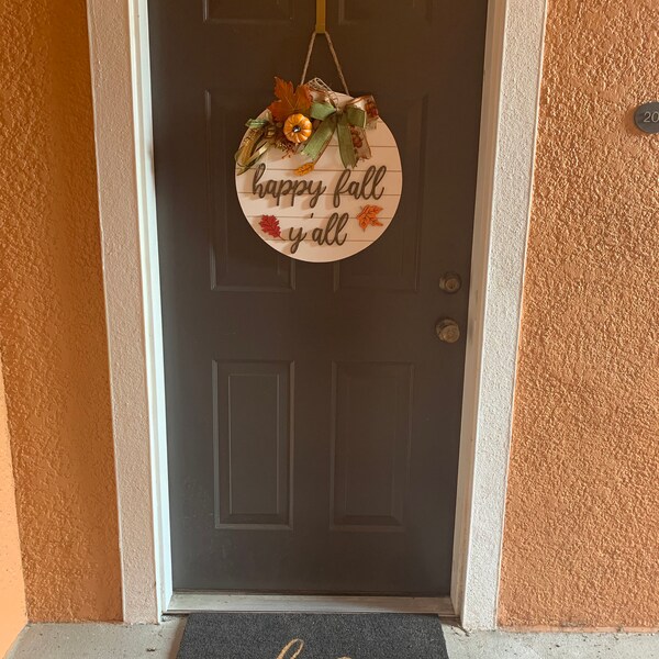 Fall Front Door Decor, Happy Fall Y’all Door Hanger, 3D Lettering ...