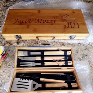 Personalized Grill Set Bamboo 5 Piece BBQ Gift Set Engraved Wedding BBQ ...