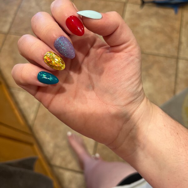 Pink Foil Balloon Nails Valentines Day Nails Hand Painted Designs Press ...