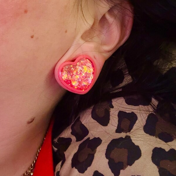 Pastel Purple Iridescent Glitter White Acrylic Heart Plugs - Etsy