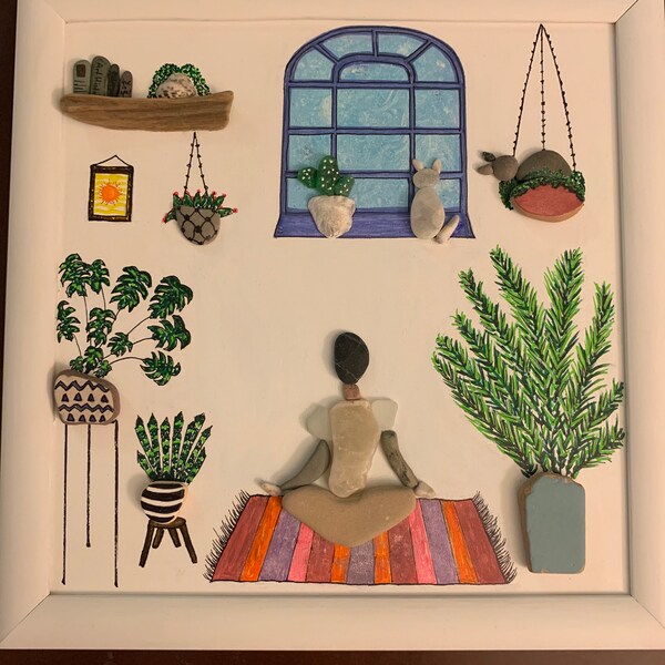 Native American Pebble Picture, Stone Art Wall Decor, Figurative Home ...