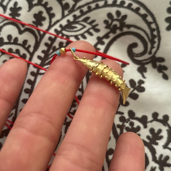 925 Sterling Silver Fish Necklace, Gold Fish Necklace, Red String ...